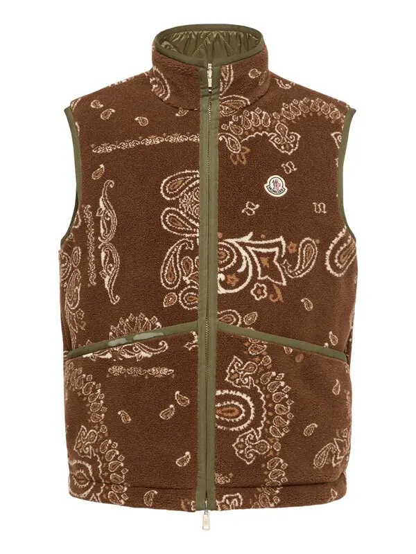 Moncler Reversible Paisley Print Padded Teddy Vest - Brown