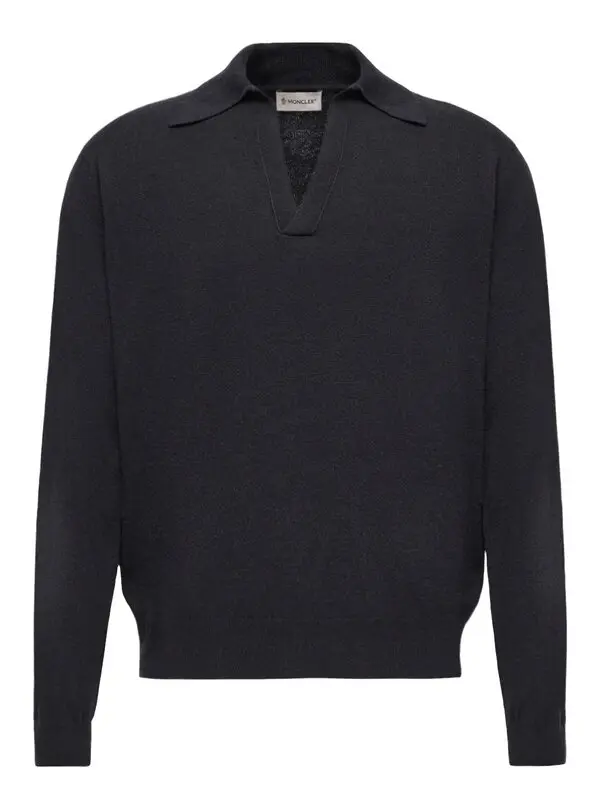 Moncler Wool & Cashmere Long Sleeve Polo Shirt - Blue