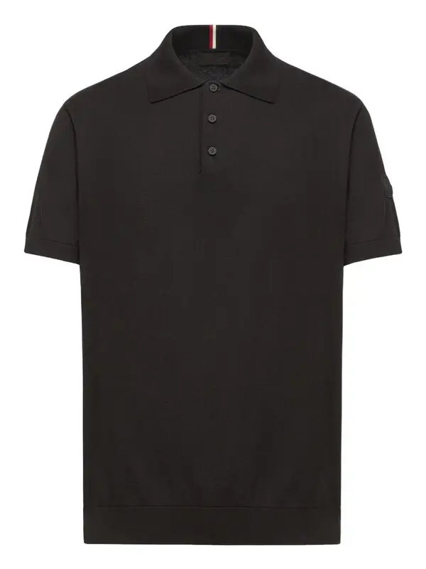 Moncler Logo Cotton Knit Polo - Black