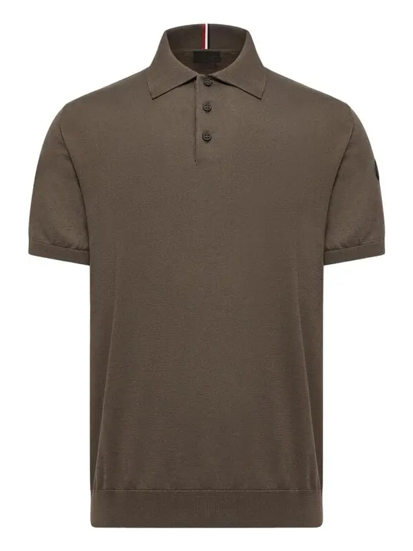 Moncler Logo Cotton Knit Polo - Brown