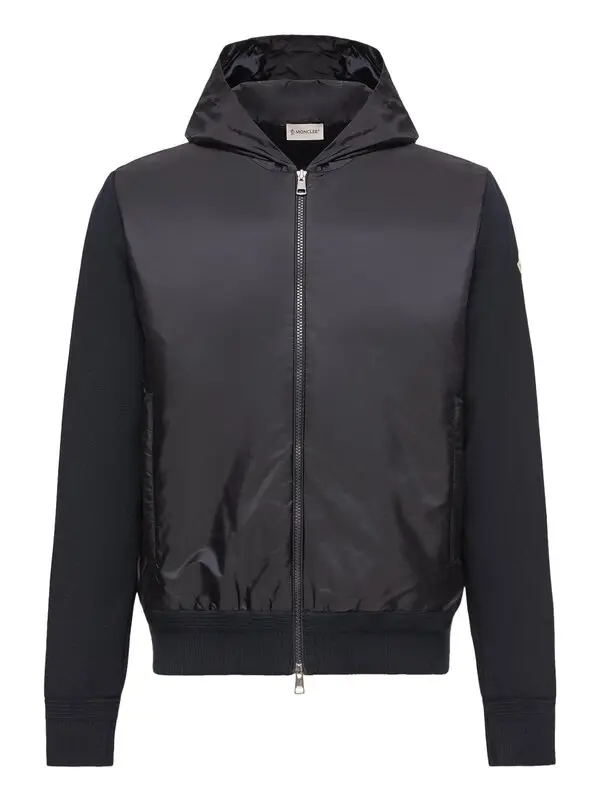 Moncler Zip-up Hoodie With Technical Nylon Inserts - Blue