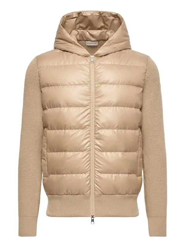 Moncler Padded Wool Zip-up Hoodie - Beige