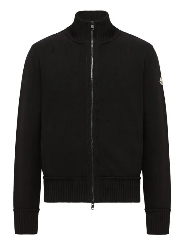 Moncler Cashmere & Wool Zip-up Cardigan - Black