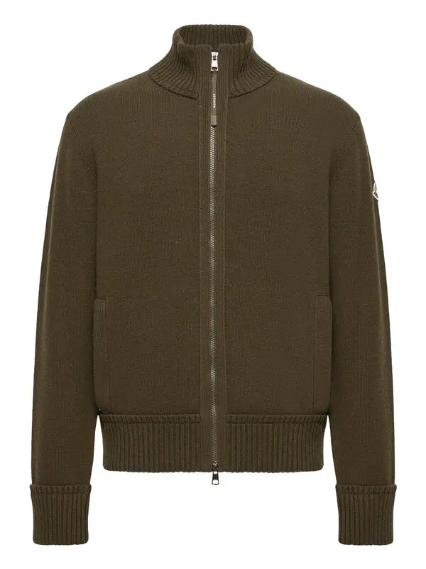 Moncler Cashmere & Wool Zip-up Cardigan - Green