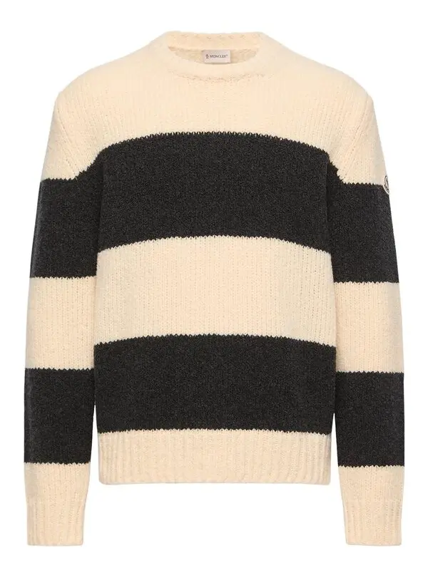 Moncler Striped Wool Blend Bouclé Sweater - White