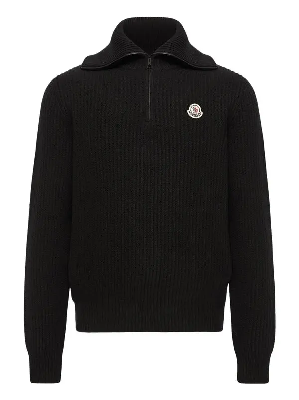 Moncler Logo Rib Wool Turtleneck - Black