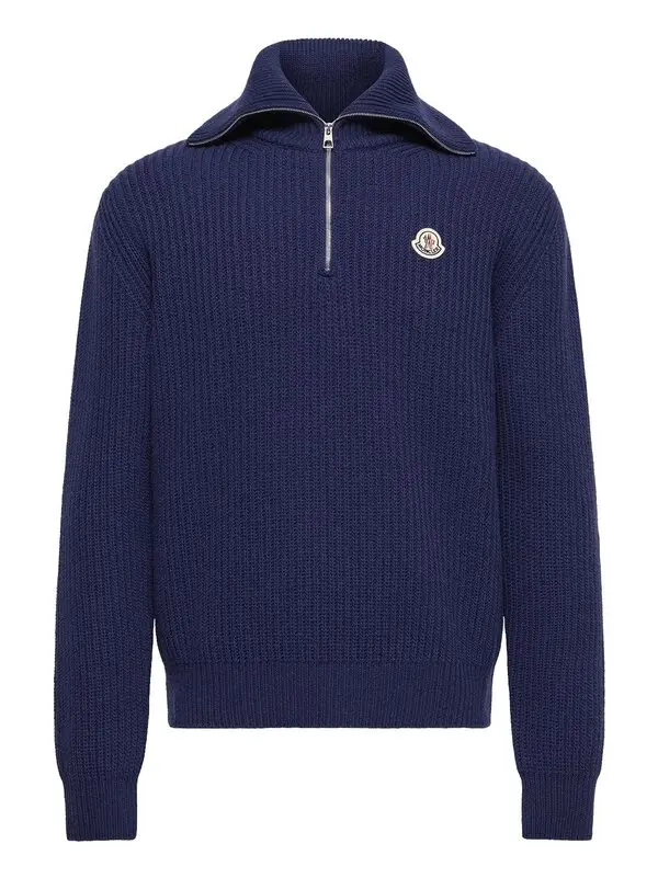 Moncler Logo Rib Wool Turtleneck - Blue