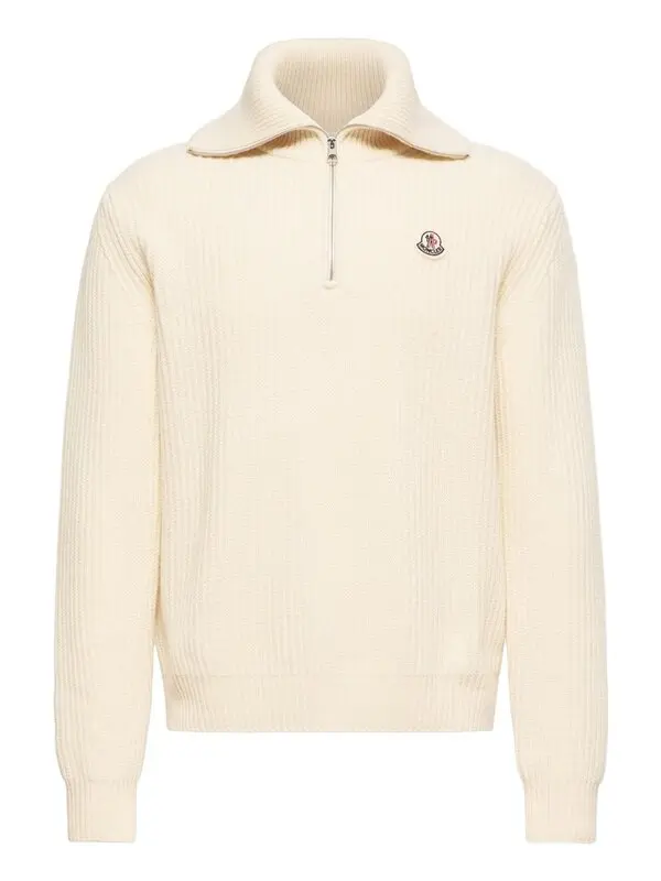 Moncler Logo Rib Wool Turtleneck - White