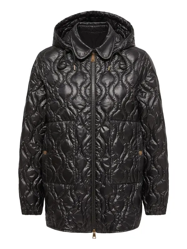 Moncler Balette Geometric Quilted Mid-length Down Jacket - Black