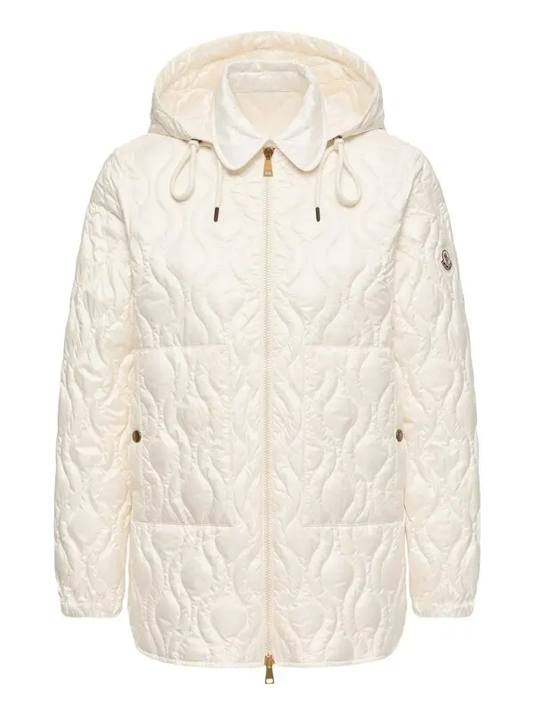 Moncler Balette Geometric Quilted Mid-length Down Jacket - White