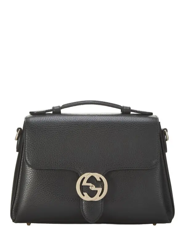 Gucci Leather Interlocking Top Handle Bag - Black