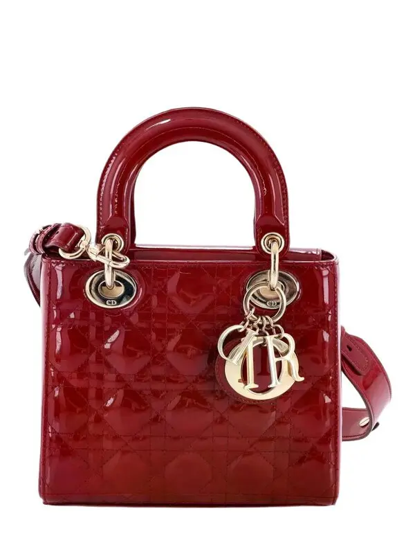 Dior Lady Bag Cannage Quilt Patent Small Satchel - Red