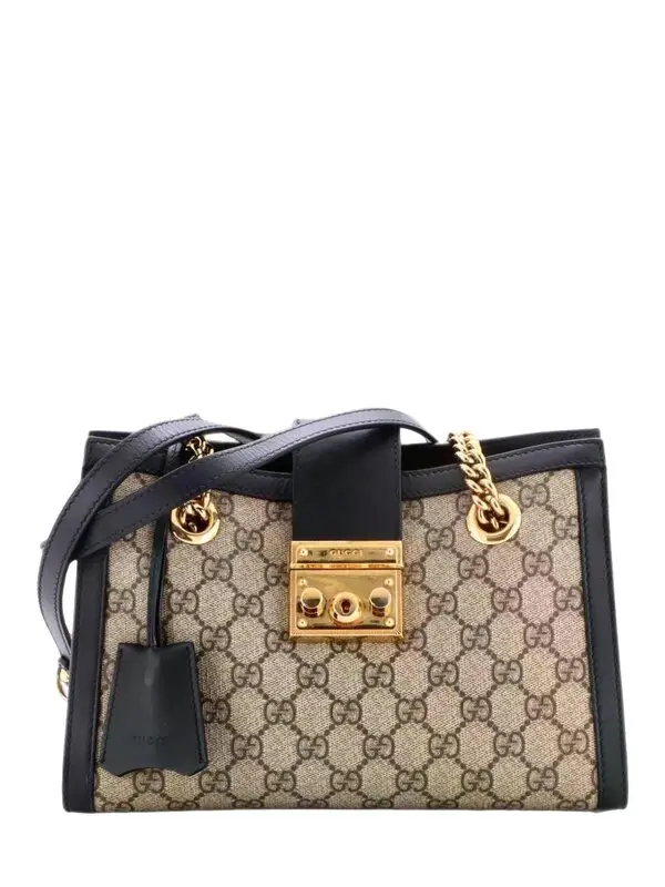 Gucci Padlock Chain Tote Gg Coated Canvas Small Shoulder Bag - Black