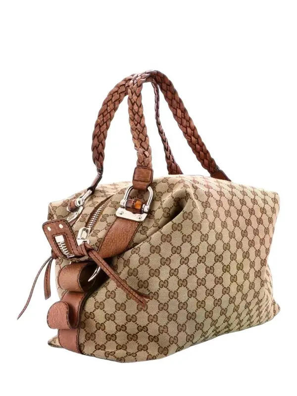 Gucci Bamboo Bar Shoulder Bag Gg Canvas Large Tote Bag - Brown