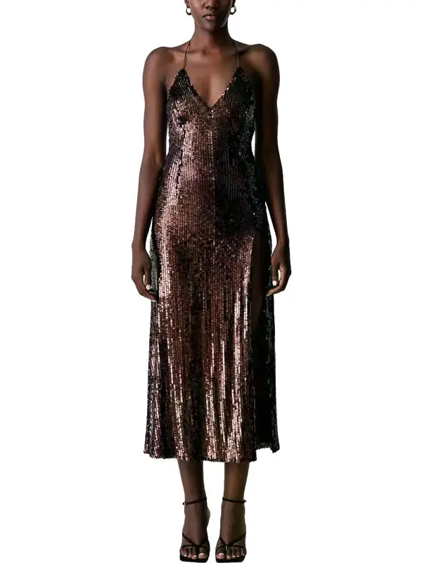 Bardot Santina Sequin-embellished Side-slit Midi Dress - Brown