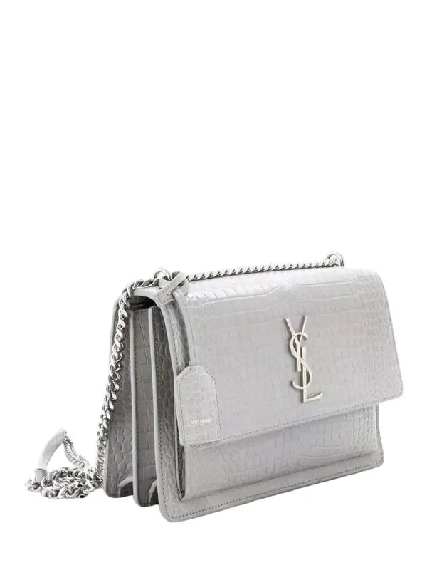 Saint Laurent Sunset Crocodile Embossed Leather Medium Crossbody Bag - Grey
