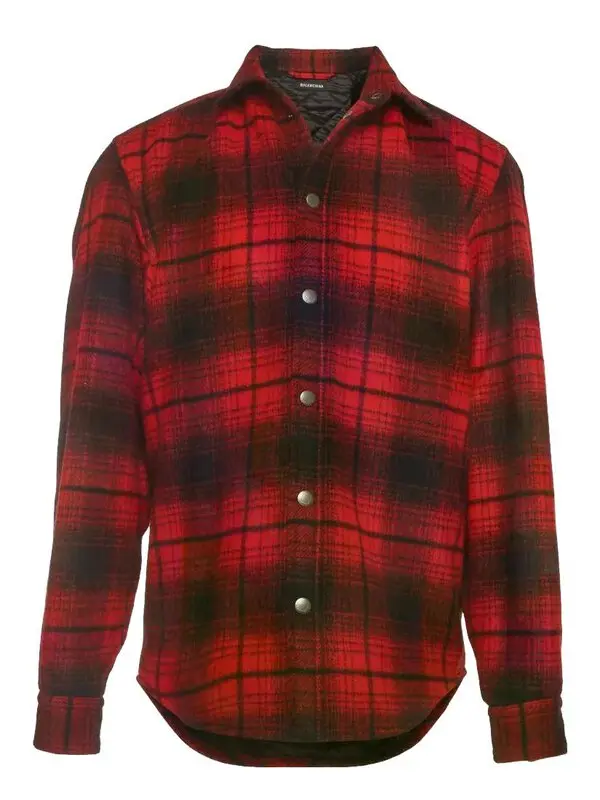 Balenciaga Quilted-lining Plaid Oversized Shirt Jacket - Red