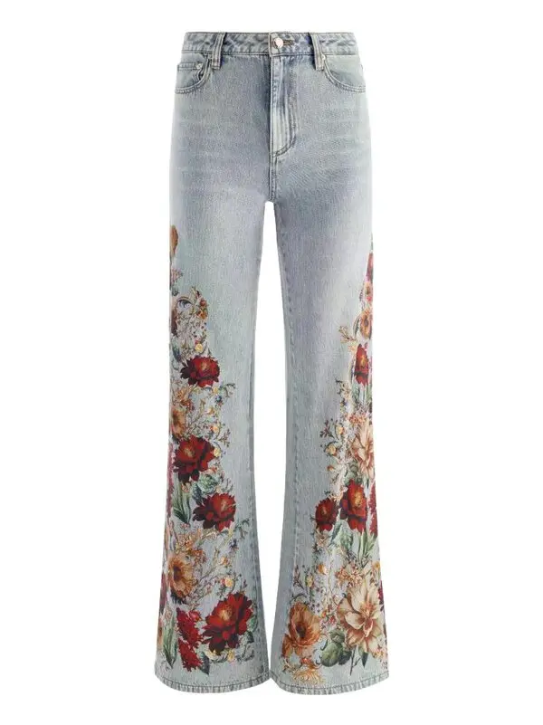 Alice + Olivia Floral Print Wide-leg Jeans - Blue