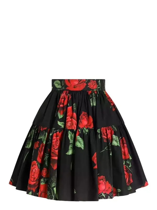Dolce & Gabbana Rose-print Poplin Skirt - Black