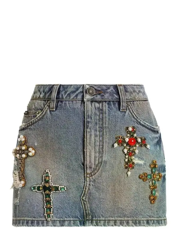 Dolce & Gabbana Denim Miniskirt With Embroidery - Blue