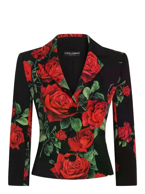 Dolce & Gabbana Rose-print Charmeuse Single-breasted Jacket - Black