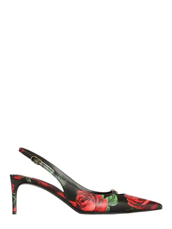Dolce & Gabbana Rose-print Calfskin Slingback Pumps - Black