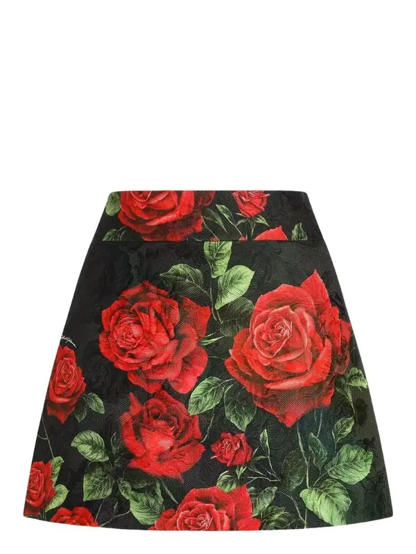 Dolce & Gabbana Rose-print Brocade Skirt - Black