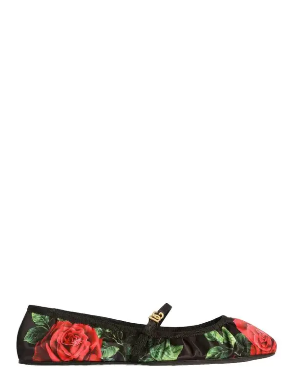 Dolce & Gabbana Rose-print Satin Ballet Flats - Black