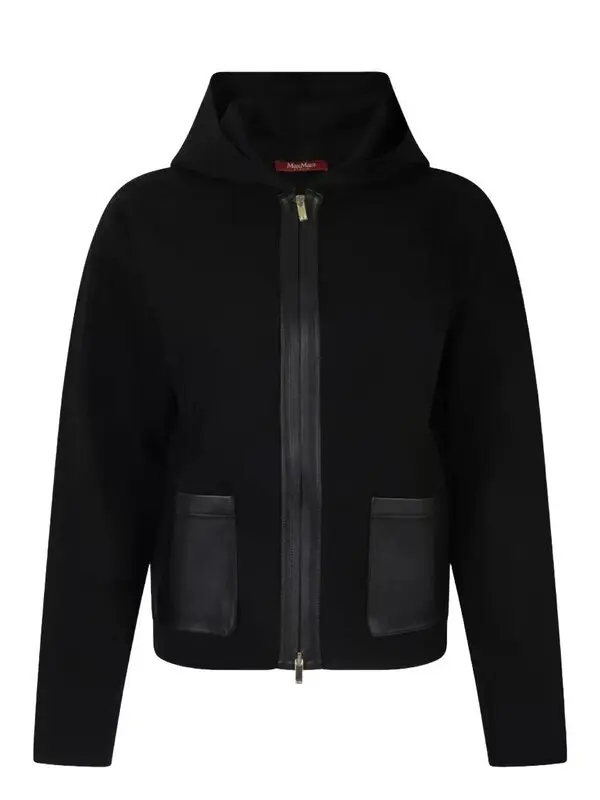 Max Mara Hooded Zip-up Sweater With Leather Pockets - Black