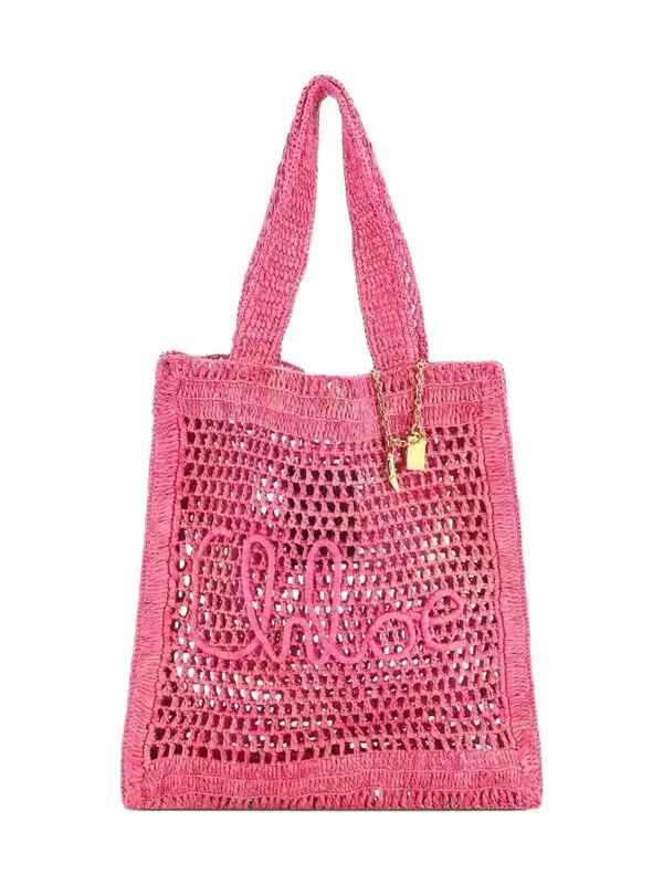 Chloé Summer Banana Woven Raffia Tote Bag - Pink