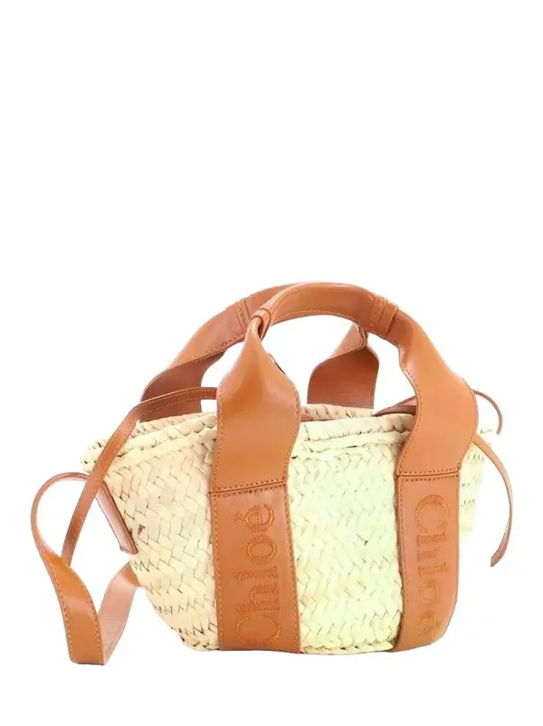 Chloé Sense Basket Tote Raffia With Leather Small Shoulder Bag - Brown