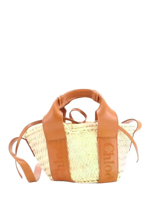 Chloé Sense Basket Tote Raffia With Leather Small Shoulder Bag - Brown