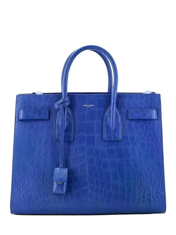 Saint Laurent Sac De Jour Nm Bag Crocodile Embossed Leather Small Satchel - Blue