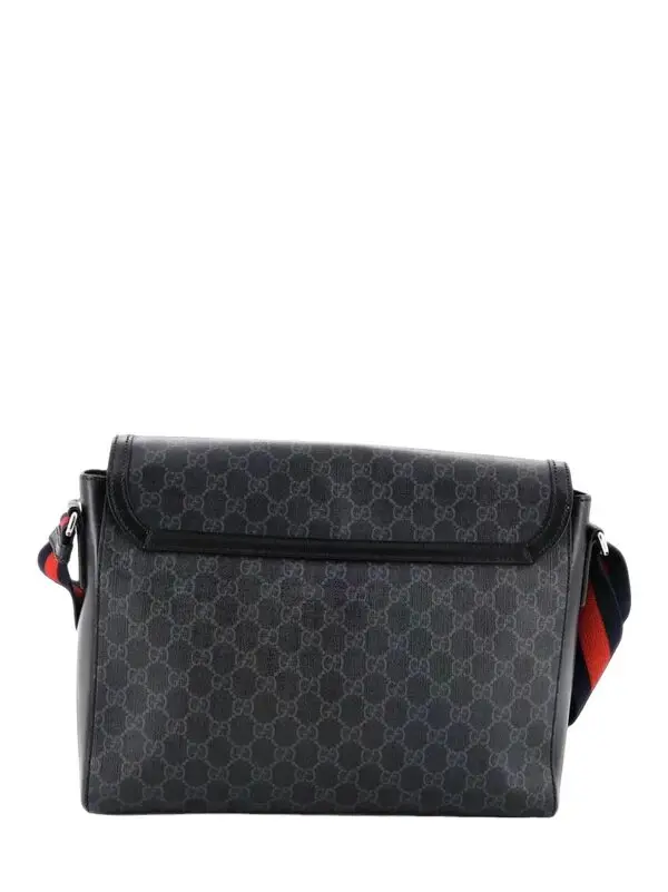 Gucci Night Courrier Flap Messenger Gg Coated Canvas With Applique Large Crossbody Bag - Black