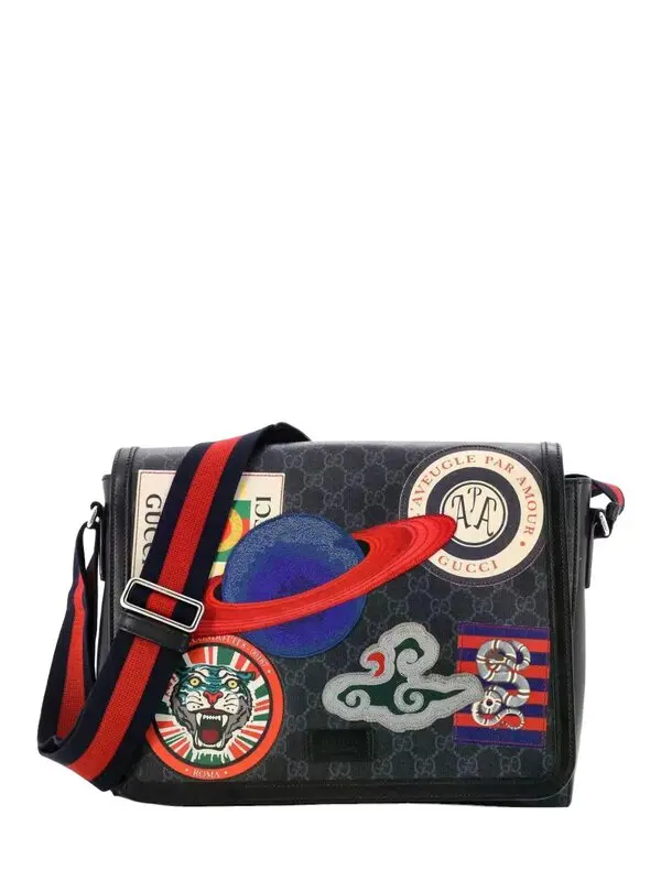 Gucci Gg Coated Canvas Messenger Bag With Appliqu - Black