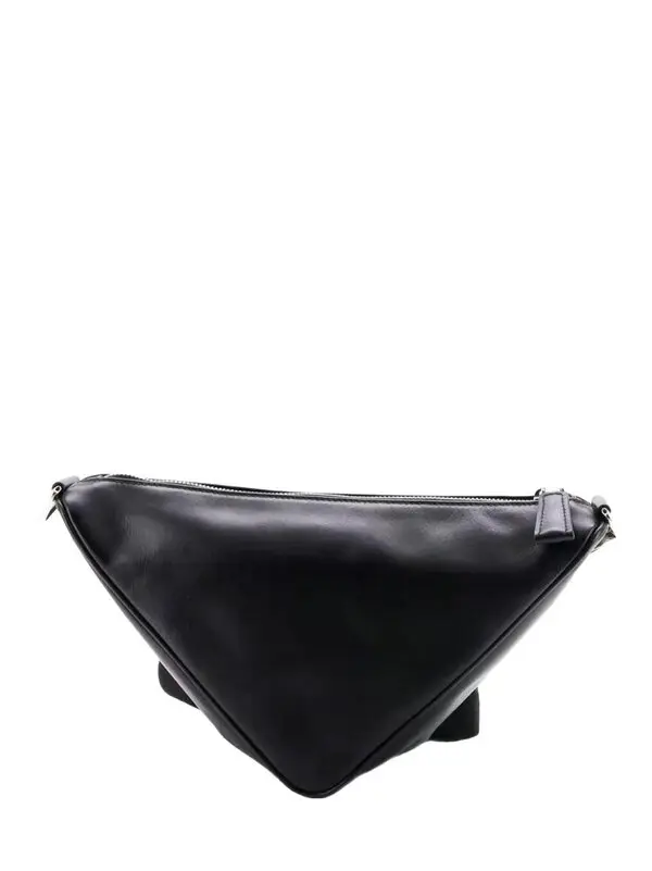 Prada Triangle Logo Zip Soft Leather Small Crossbody Bag - Black