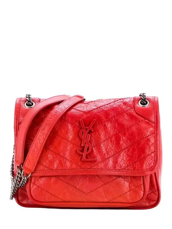 Saint Laurent Niki Chain Flap Bag Matelasse Chevron Leather Baby Shoulder Bag - Red
