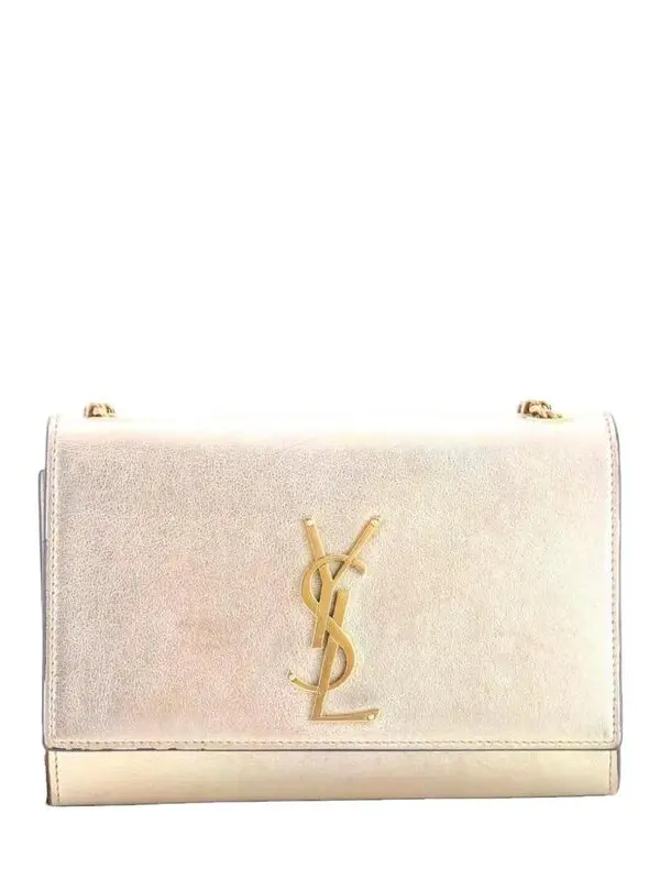 Saint Laurent Classic Monogram Metallic Leather Small Crossbody Bag - Neutrals