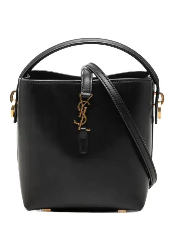 Saint Laurent 2023 Mini Shiny Calfskin Le 37 Bucket Bag Satchel - Black