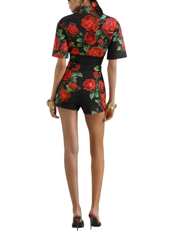 Dolce & Gabbana Rose-print Poplin Shirt - Black