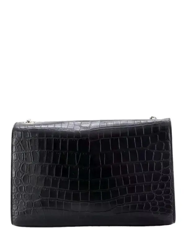 Saint Laurent Monogram Tassel Crocodile Embossed Leather Medium Crossbody Bag - Black