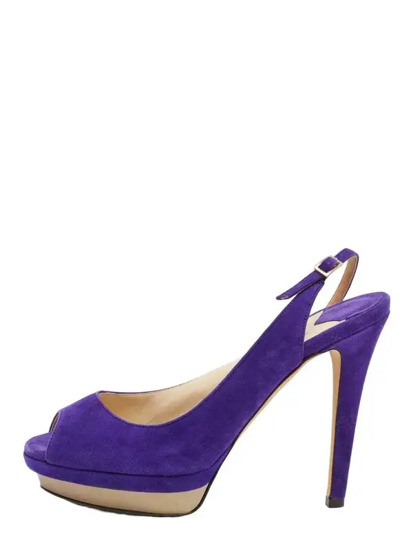 JIMMY CHOO Suede Peep-toe Slingback Stiletto Heels - Blue