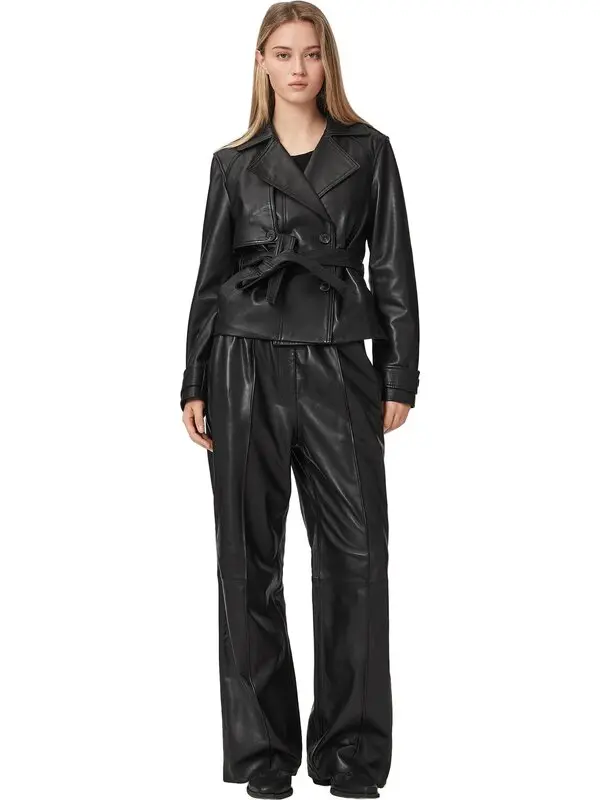ALLSAINTS Okena Cropped Leather Jacket - Black