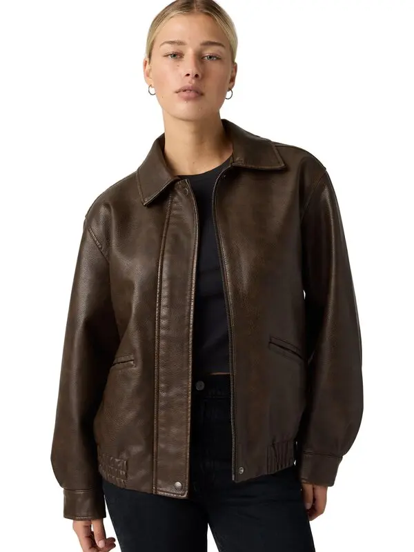 LEVI'S Faux Leather Relaxed Fit Bomber Jacket - Brown