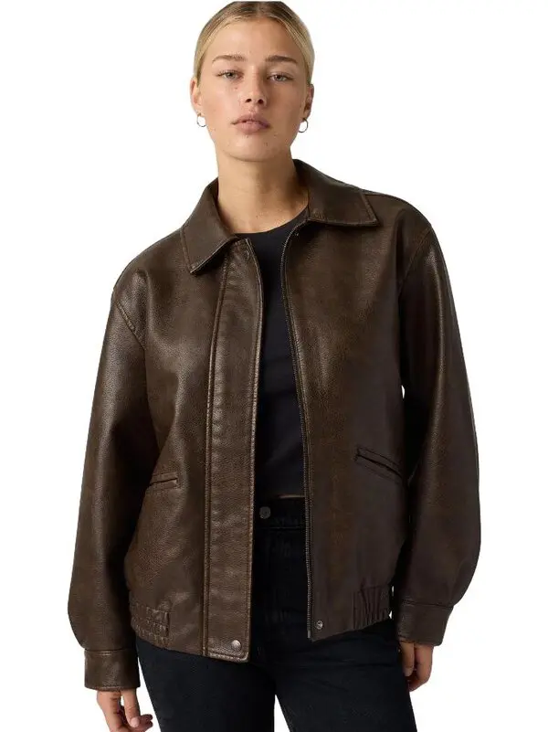 LEVI'S Faux Leather Relaxed Fit Bomber Jacket - Brown