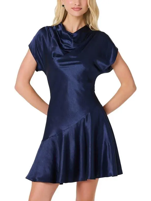 Astr The Label Sherrer Cowl Neck Satin Dress - Navy