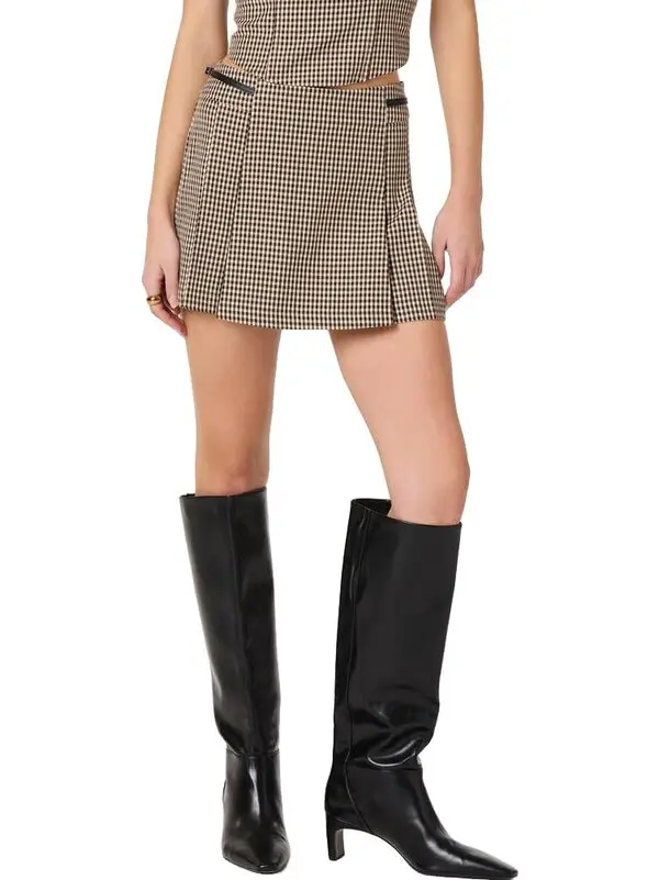 Astr The Label Cleora Pleated Skort With Faux-leather Trim - Brown Black Gingham