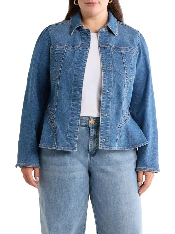 Wit & Wisdom Peplum Denim Jacket - Mid Blue