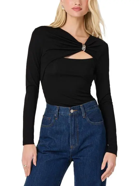 Astr The Label Shanetta Offset Cutout Knit Top - Black