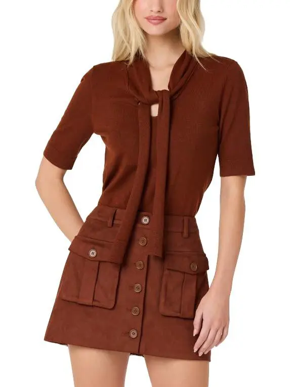 Astr The Label Agatha Tie Neck Sweater - Rust